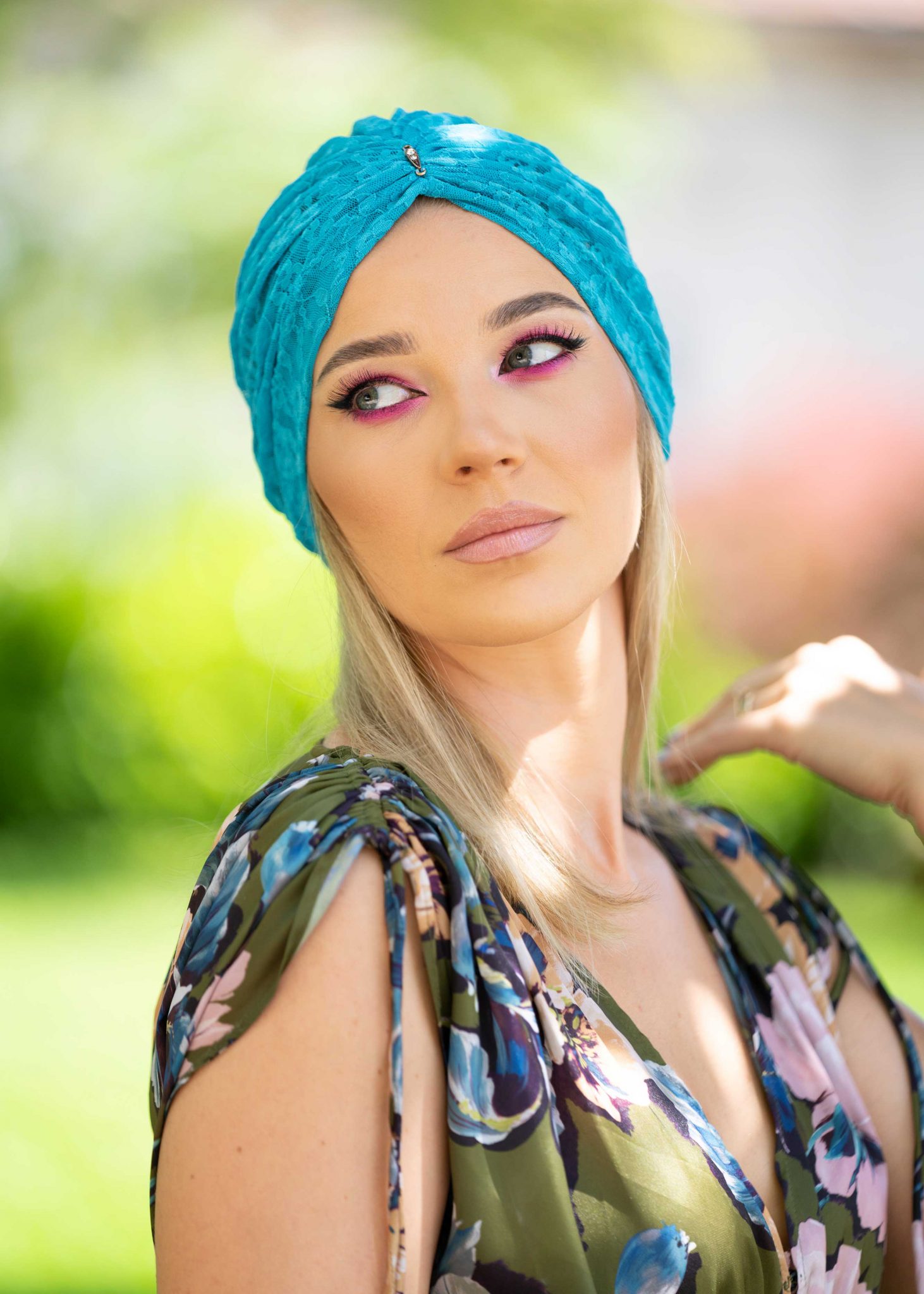 Turban turcoaz marin din dantela • Turbane Femei si Bebelusi 2026