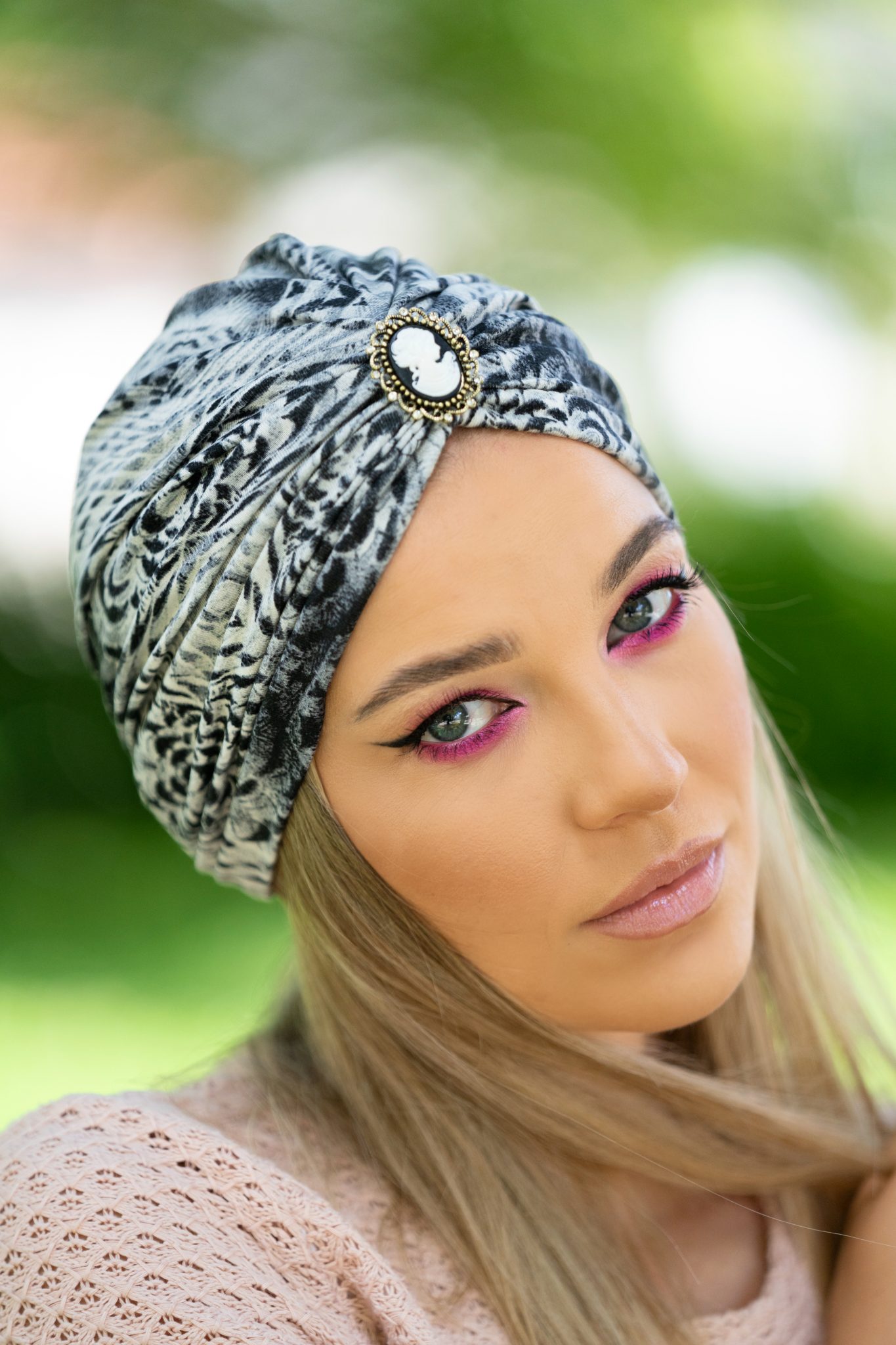 Turban alb negru bumbac subtire • Turbane Femei si Bebelusi 2026