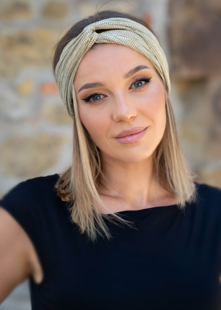 Bentita Gold rasucita subtire • Turbane Femei si Bebelusi 2025